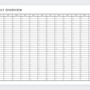 Yearly Overview,yearly Planner,year at a Glance,yearly Calendar,yearly ...
