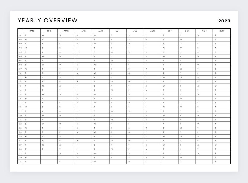 Yearly Overview,yearly Planner,year at a Glance,yearly Calendar,yearly ...