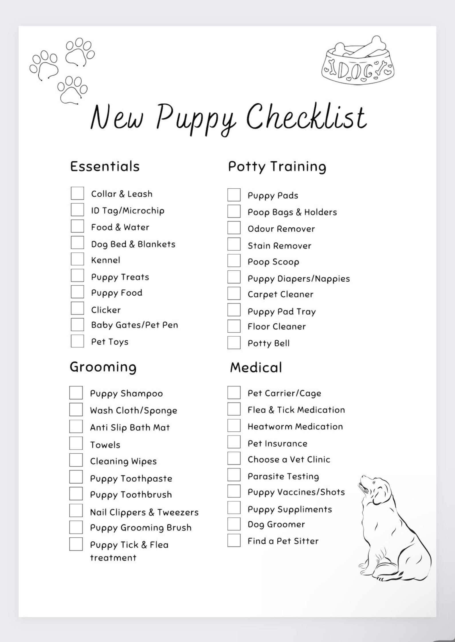 Puppy Checklist,puppy List,puppy Planner,puppy Tracker,dog Checklist ...