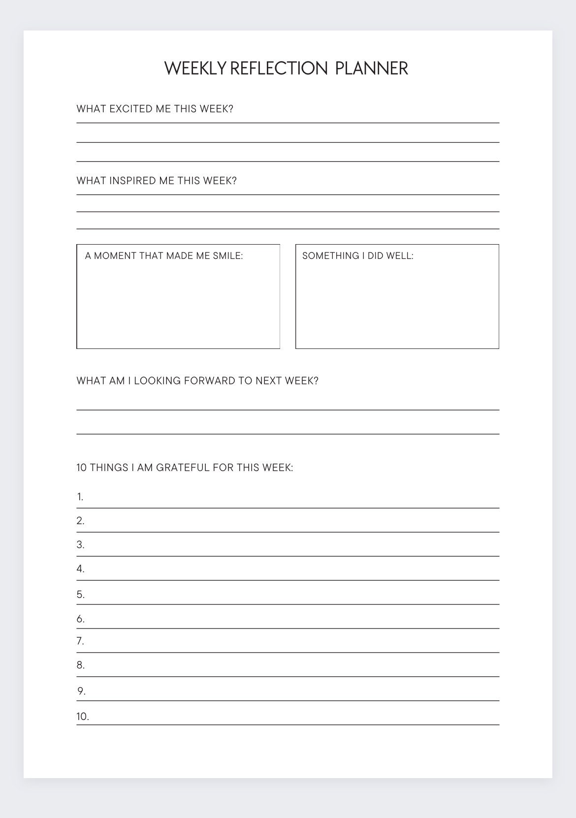 Weekly Reflection Planner,weekly Review, Weekly Reflection, Weekly ...