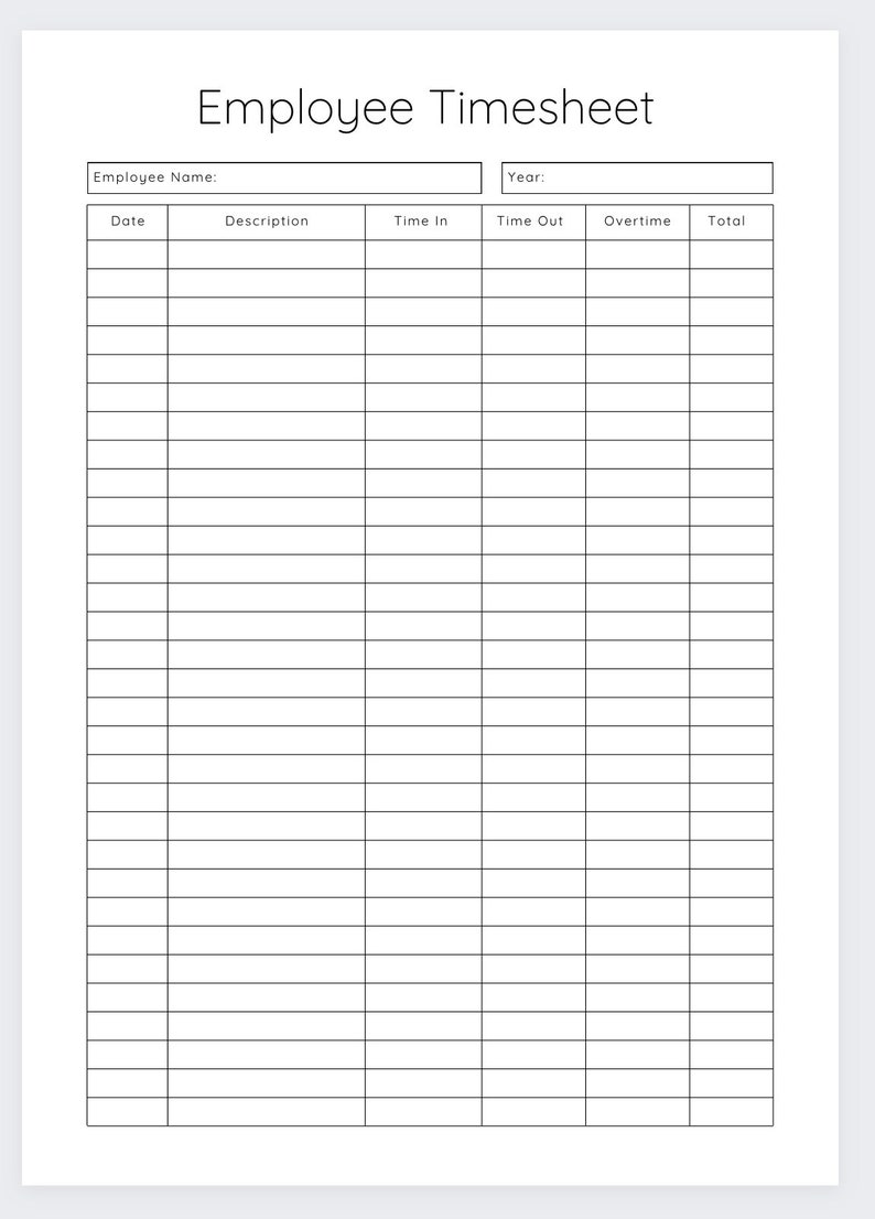 Employee Timesheet,work Log,employee Timecard,work Organiser,employee ...