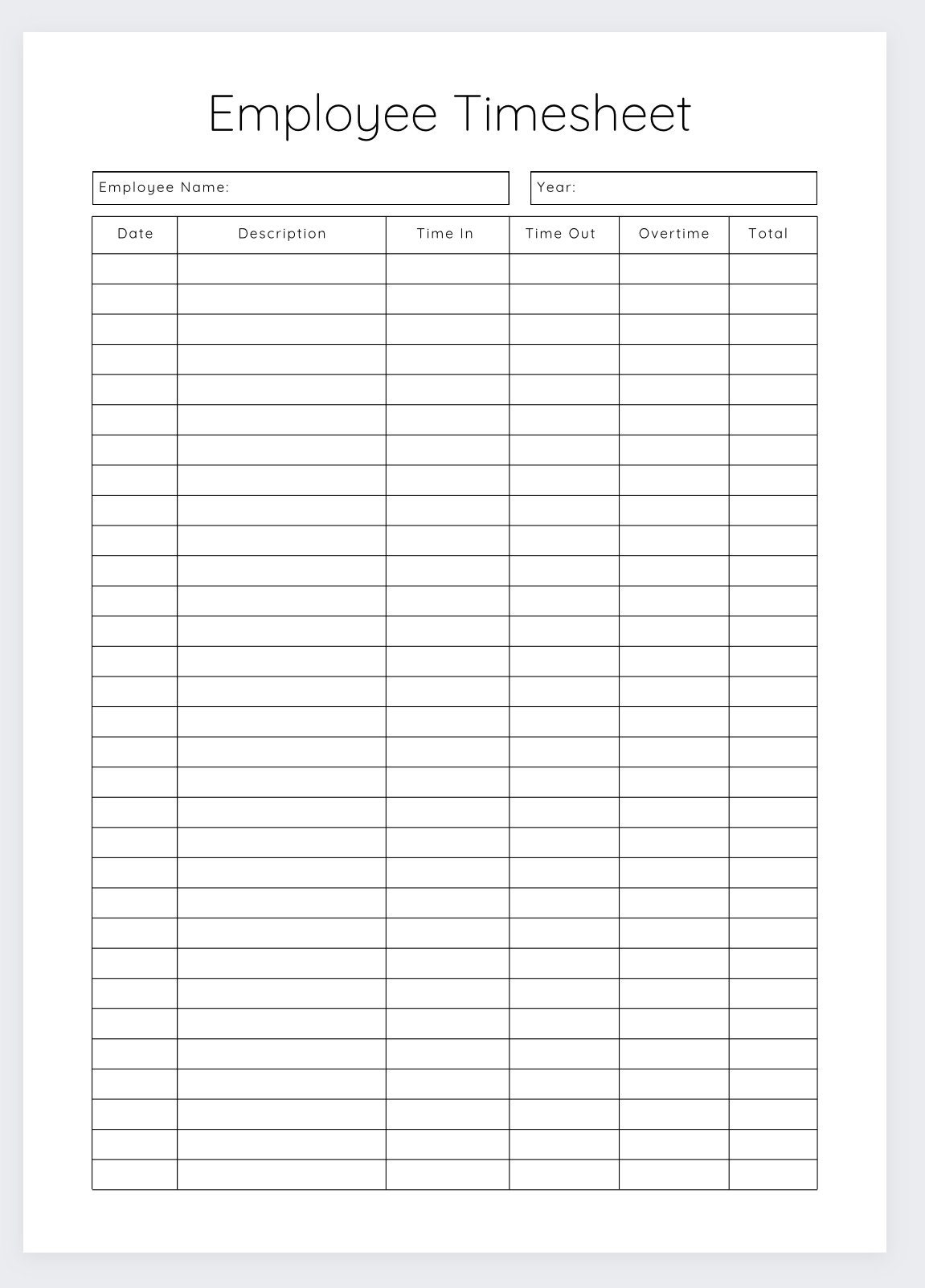 Employee Timesheet,work Log,employee Timecard,work Organiser,employee ...