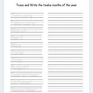 Tracing Months of the Year Printable, Writing Practice Worksheet ...