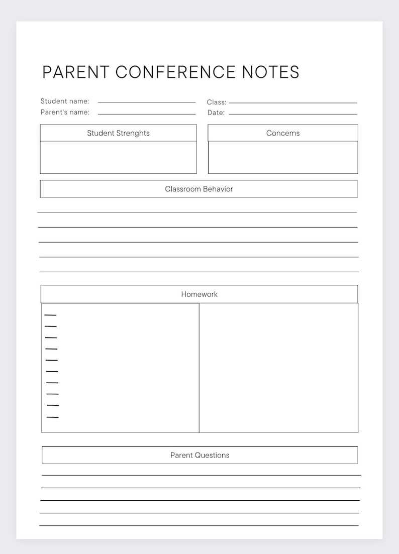 Parent Teacher Conference Form,student Progress,teacher Planner,meeting ...