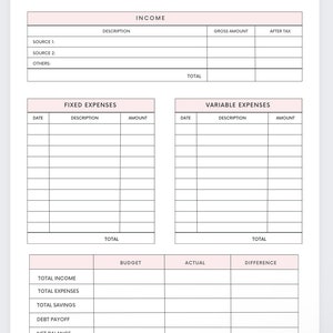 Pink Expense Tracker Template,budget Planner,financial Organizer ...