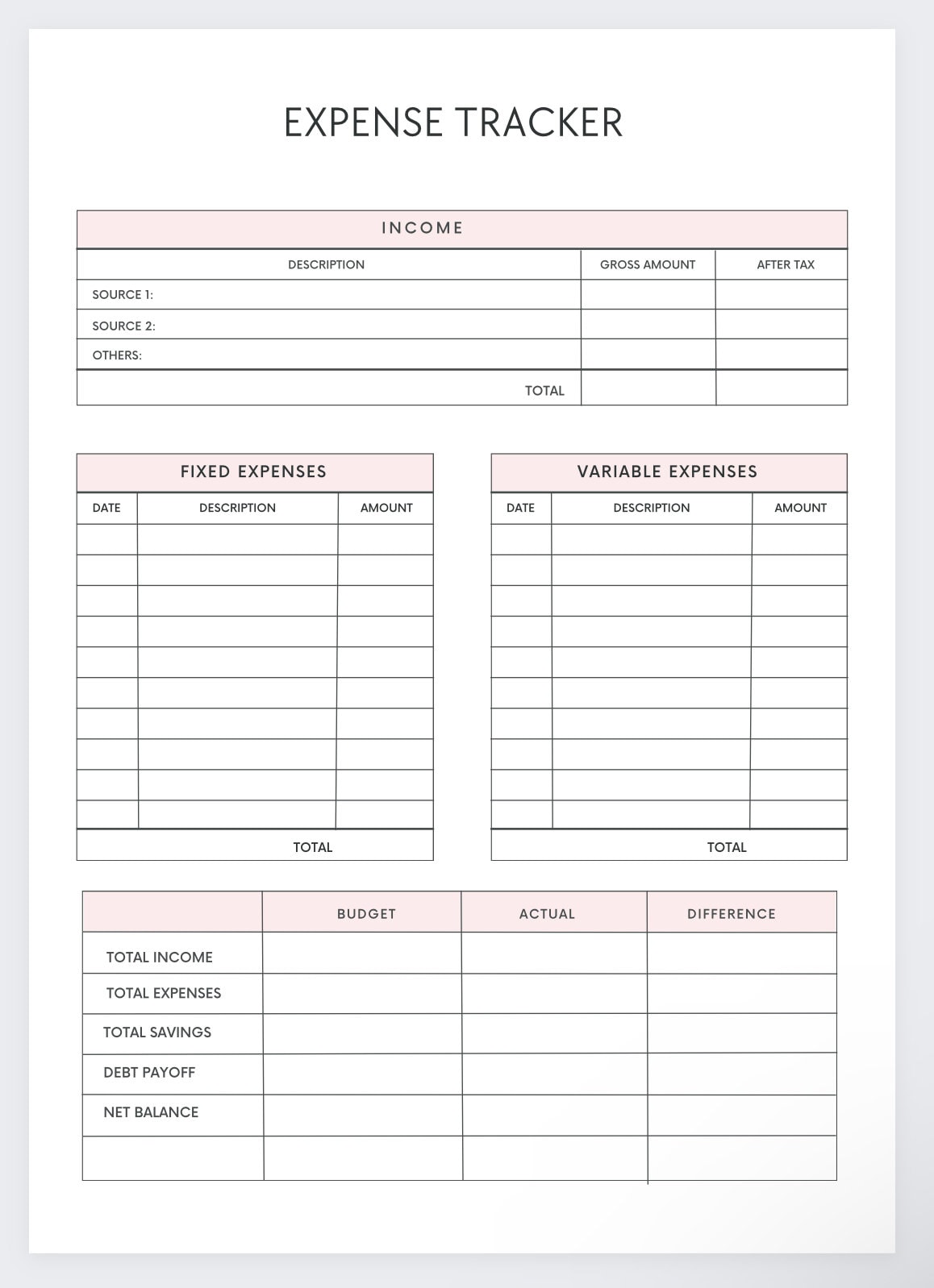 Pink Expense Tracker Template,budget Planner,financial Organizer ...