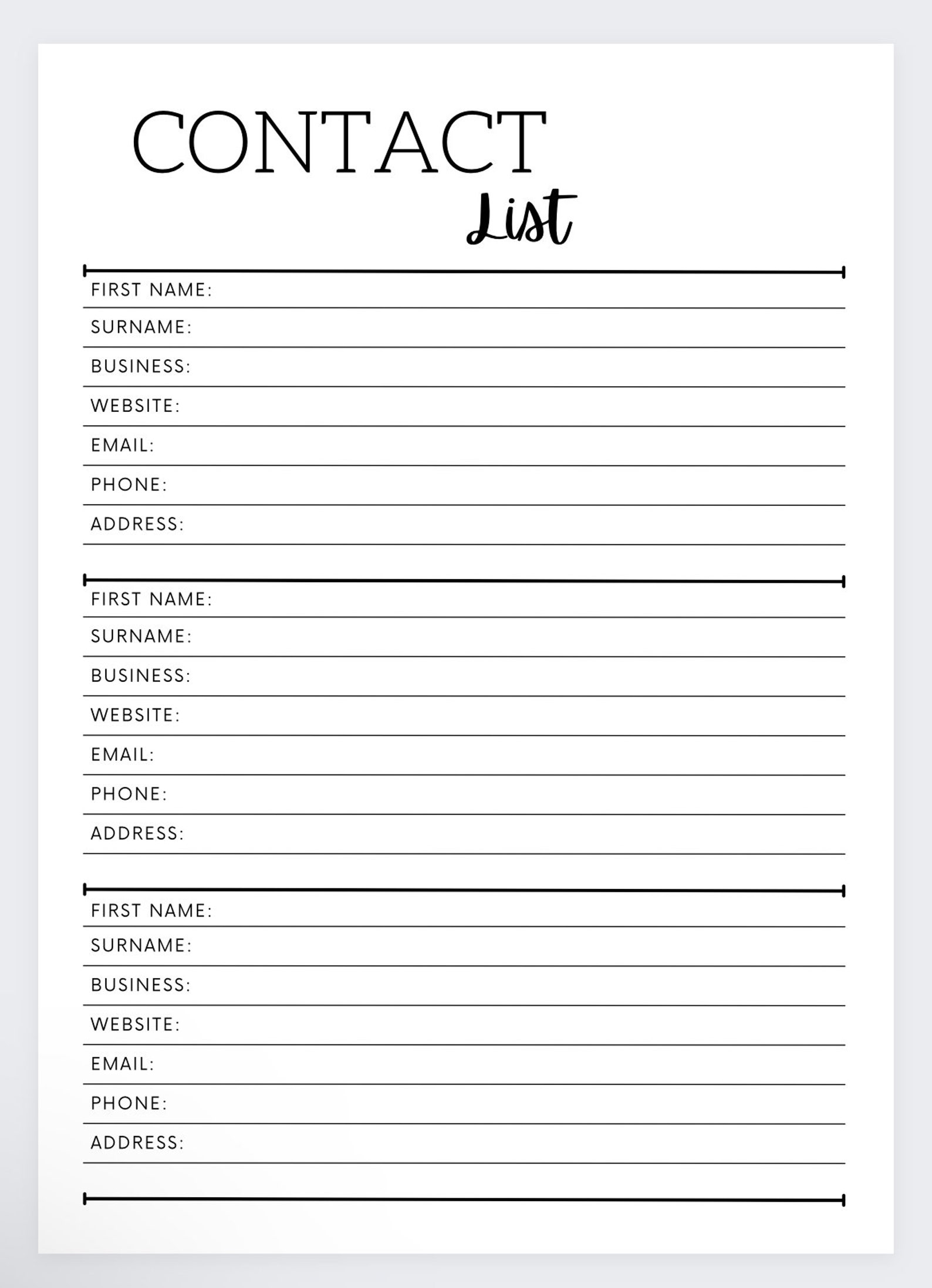 Contact List,address Log,contact Information List,contact List Planner ...