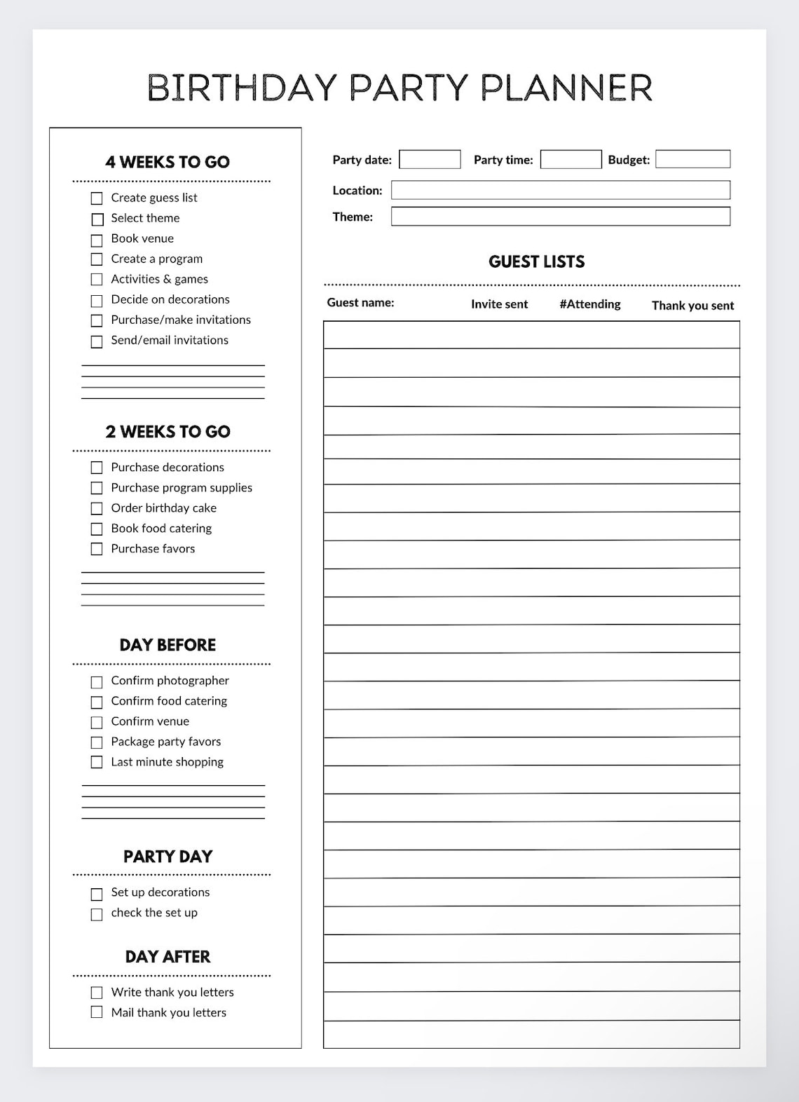 Birthday Plannerparty Plannerevent Organizer Event - Etsy