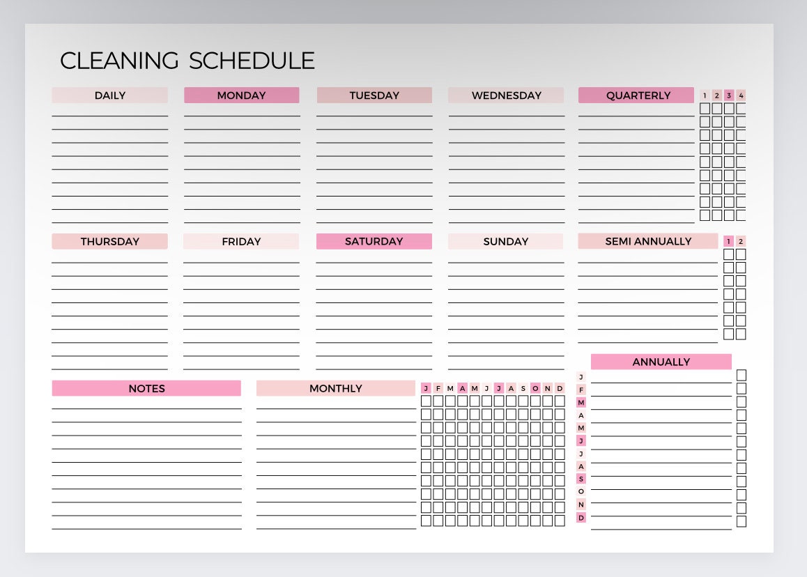 Pink Cleaning Checklist,house Cleaning Checklist,housekeeping Cleaning ...