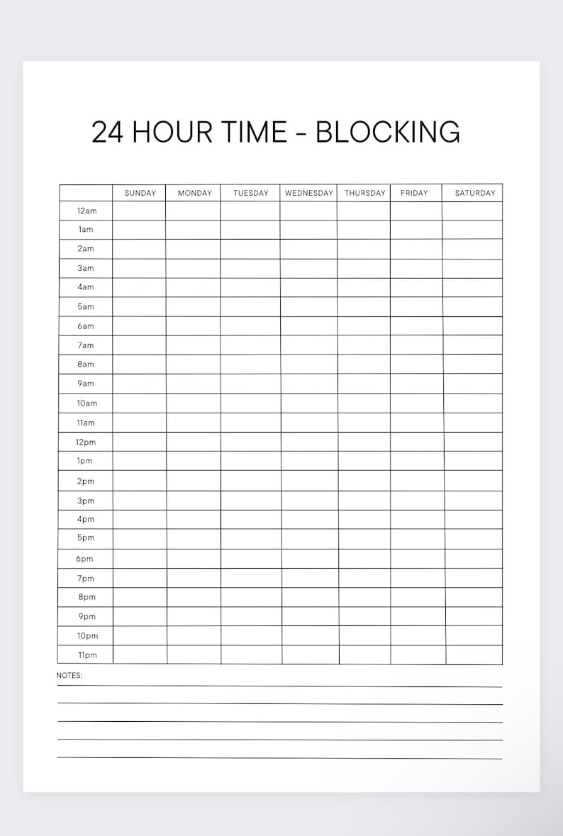 24 Hour Time Blocking,weekly Planner,weekly Schedule,hourly Schedule ...