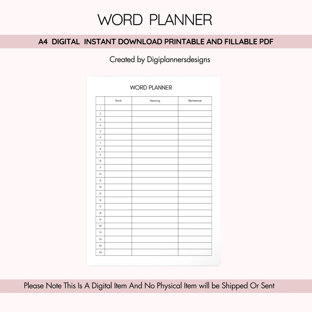 Printable Vocabulary List, Word Planner, Vocabulary Tracker, Language ...