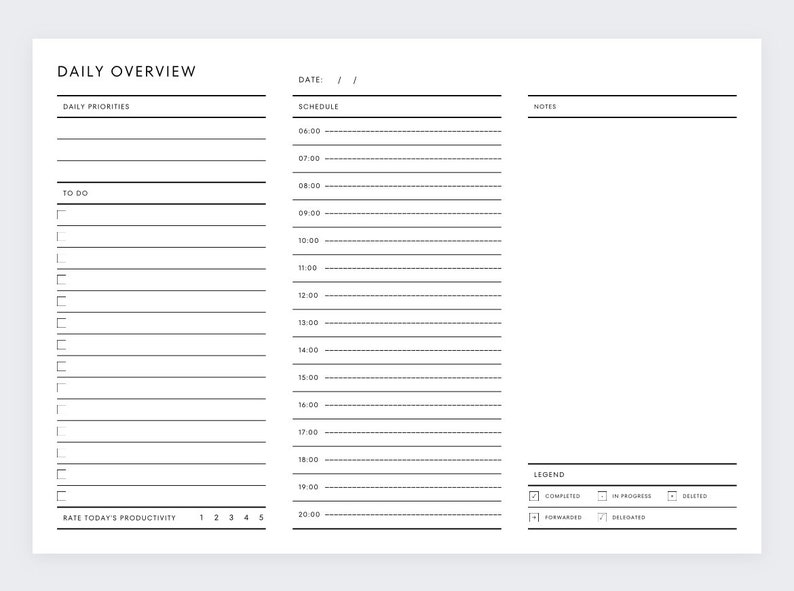 Daily Overview Planner,day at a Glance Planner,24 Hour Planner ...
