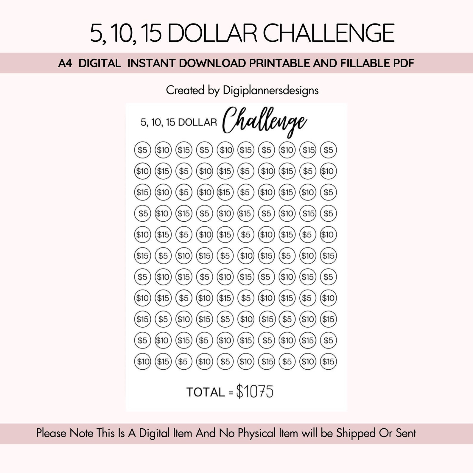 5,10,15 Dollar Money Challenge,money Saving Challenge Printable ...