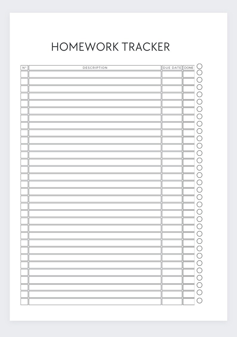 Homework Planner,college Planner,homework Tracker,assignment List ...