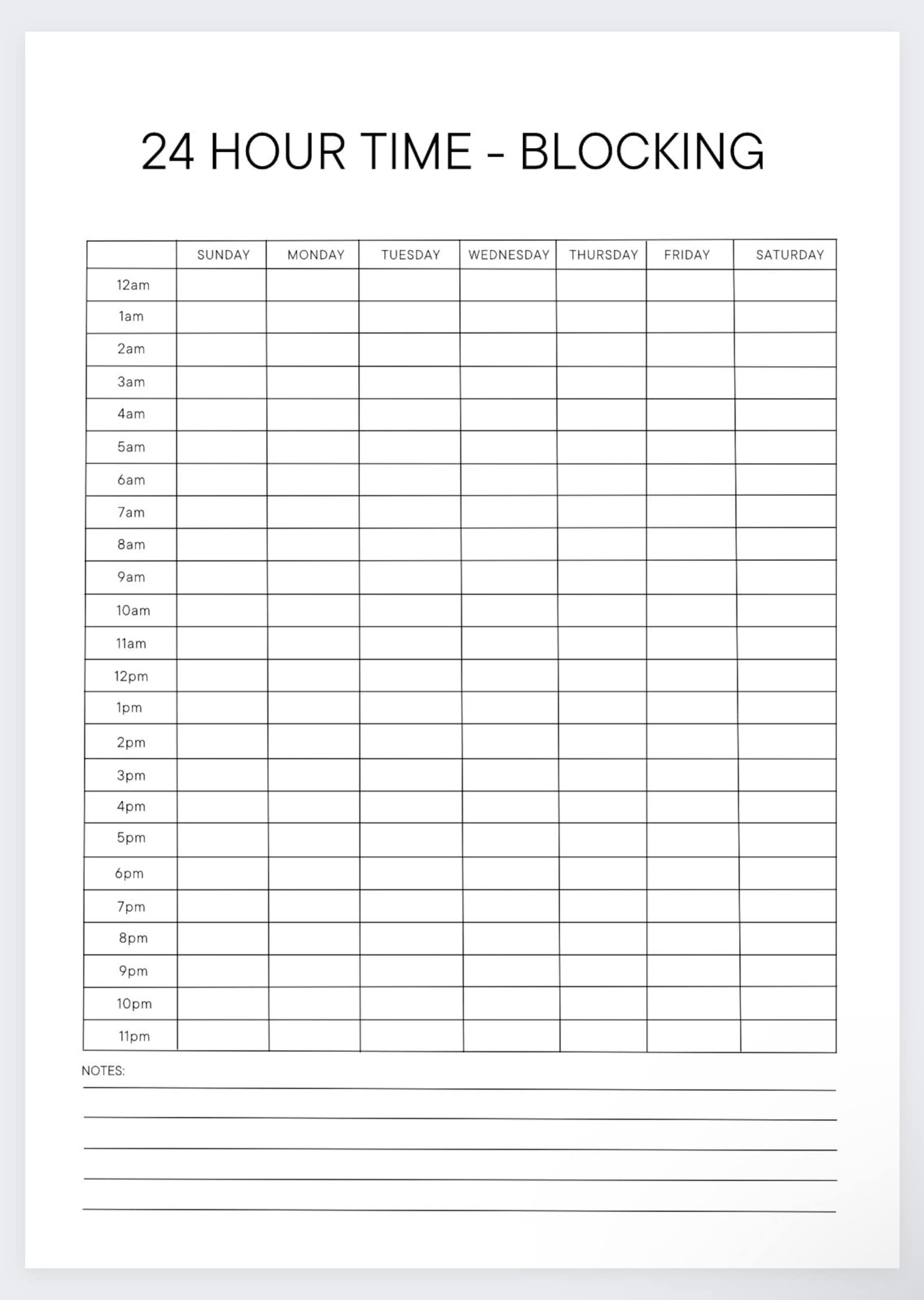24 Hour Time Blocking,weekly Planner,weekly Schedule,hourly Schedule ...