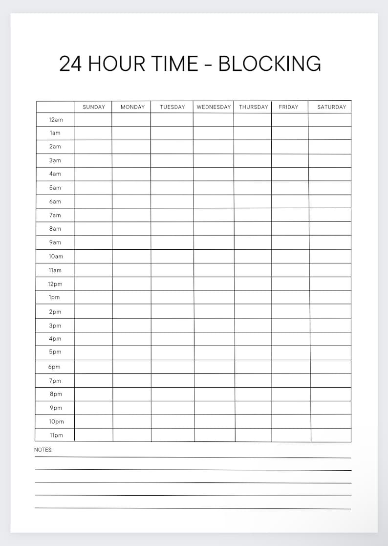 24 Hour Time Blocking,weekly Planner,weekly Schedule,hourly Schedule ...