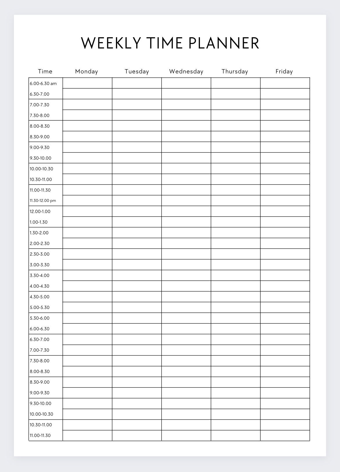 Weekly Time Planner,hourly Schedule,time Blocking Planner Printable ...