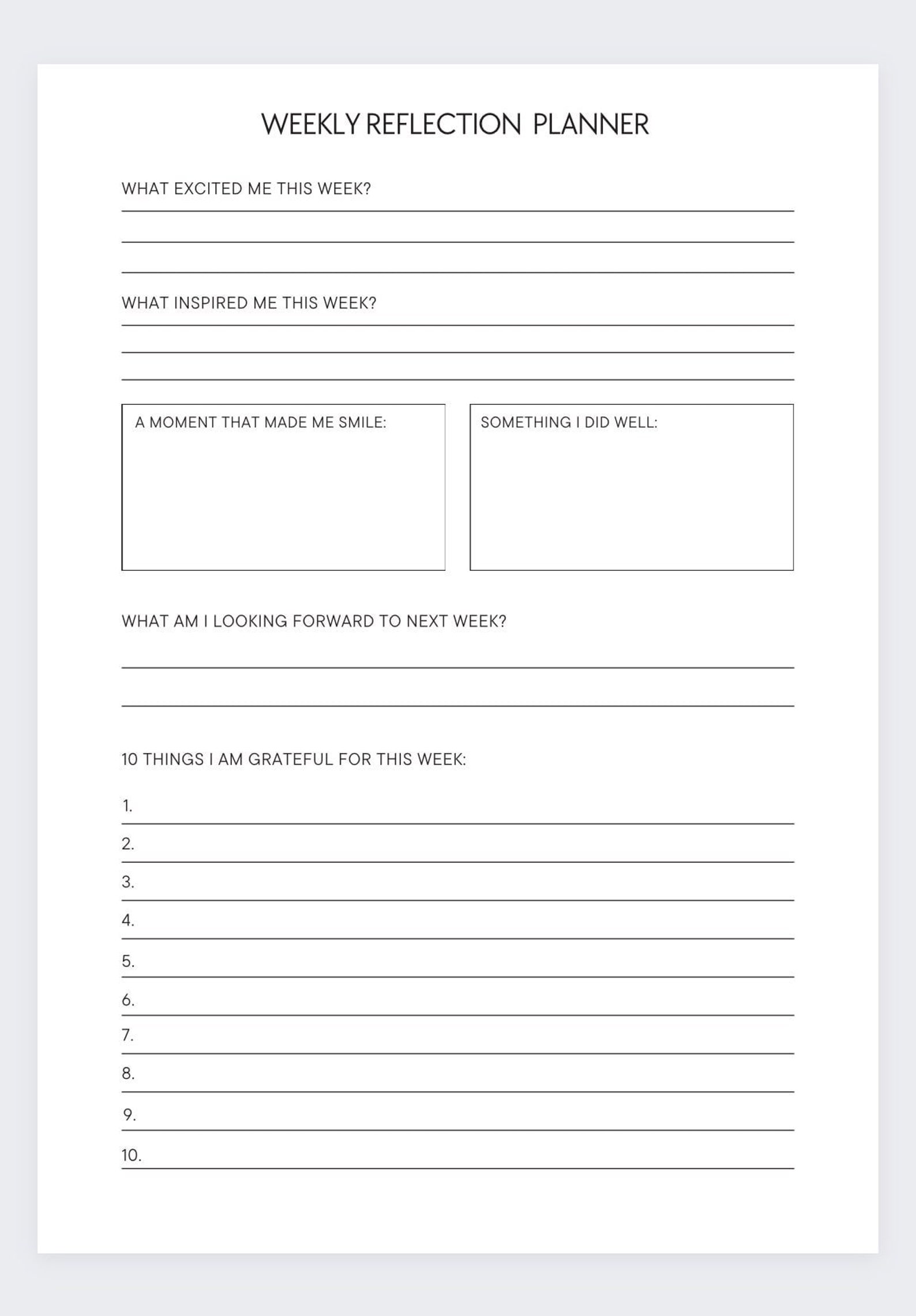 Weekly Reflection Planner,weekly Review, Weekly Reflection, Weekly ...