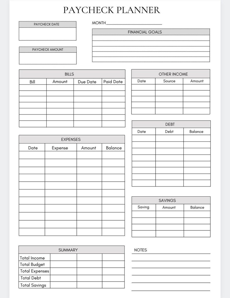 Grey Paycheck Planner,personal Budget,budget by Biweekly,budget ...