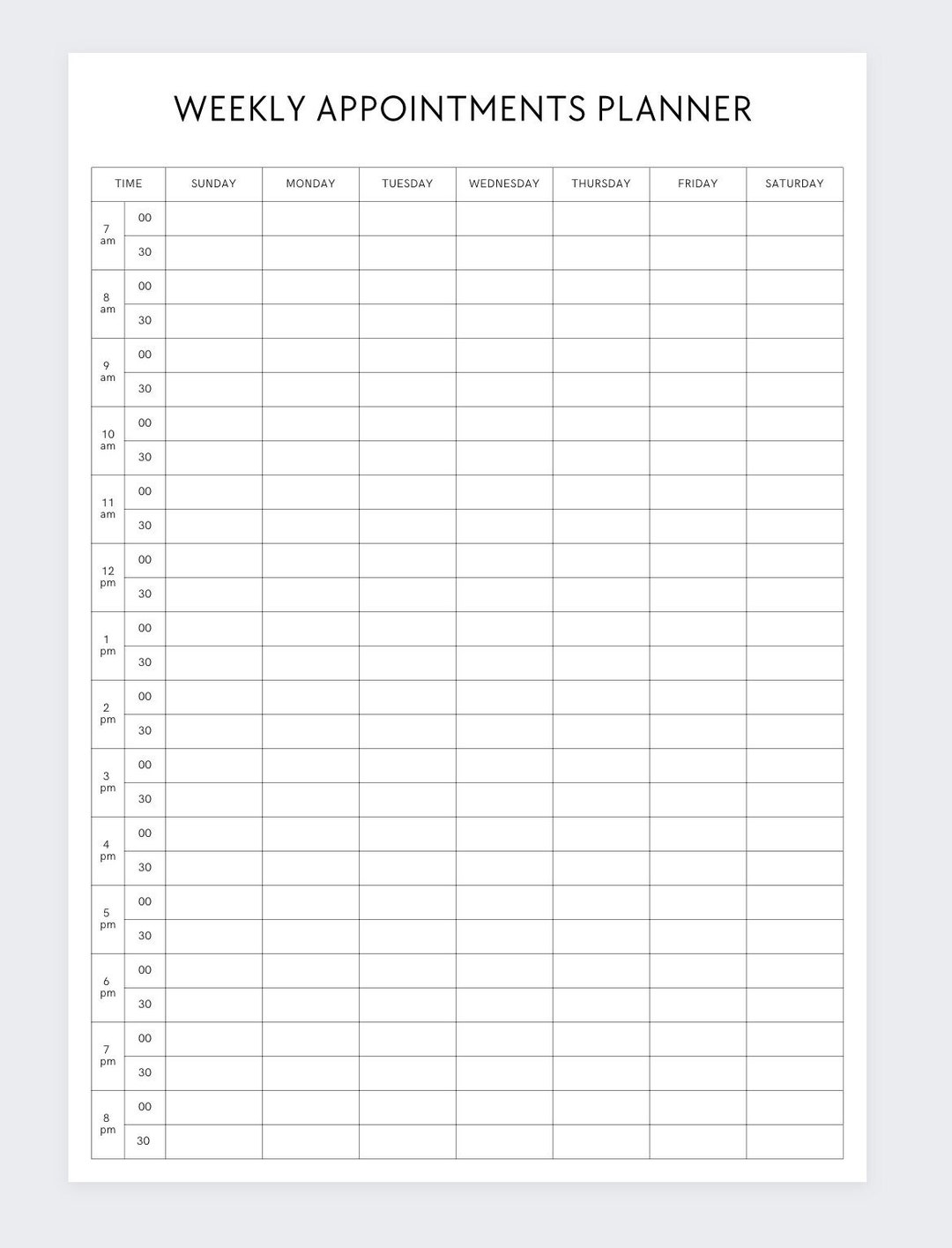Weekly Appointment Planner,appointment Week,appointment Log,weekly ...