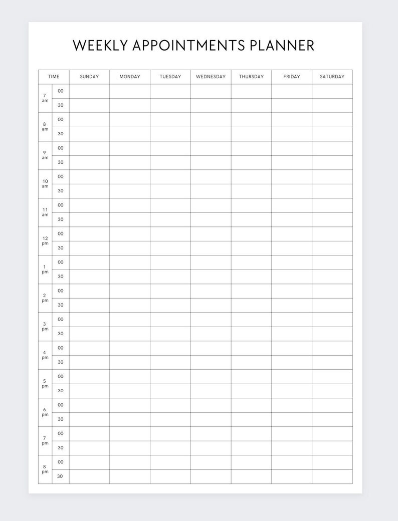 Weekly Appointment Planner,appointment Week,appointment Log,weekly ...