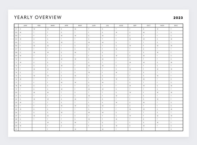 Yearly Overview,yearly Planner,year at a Glance,yearly Calendar,yearly ...