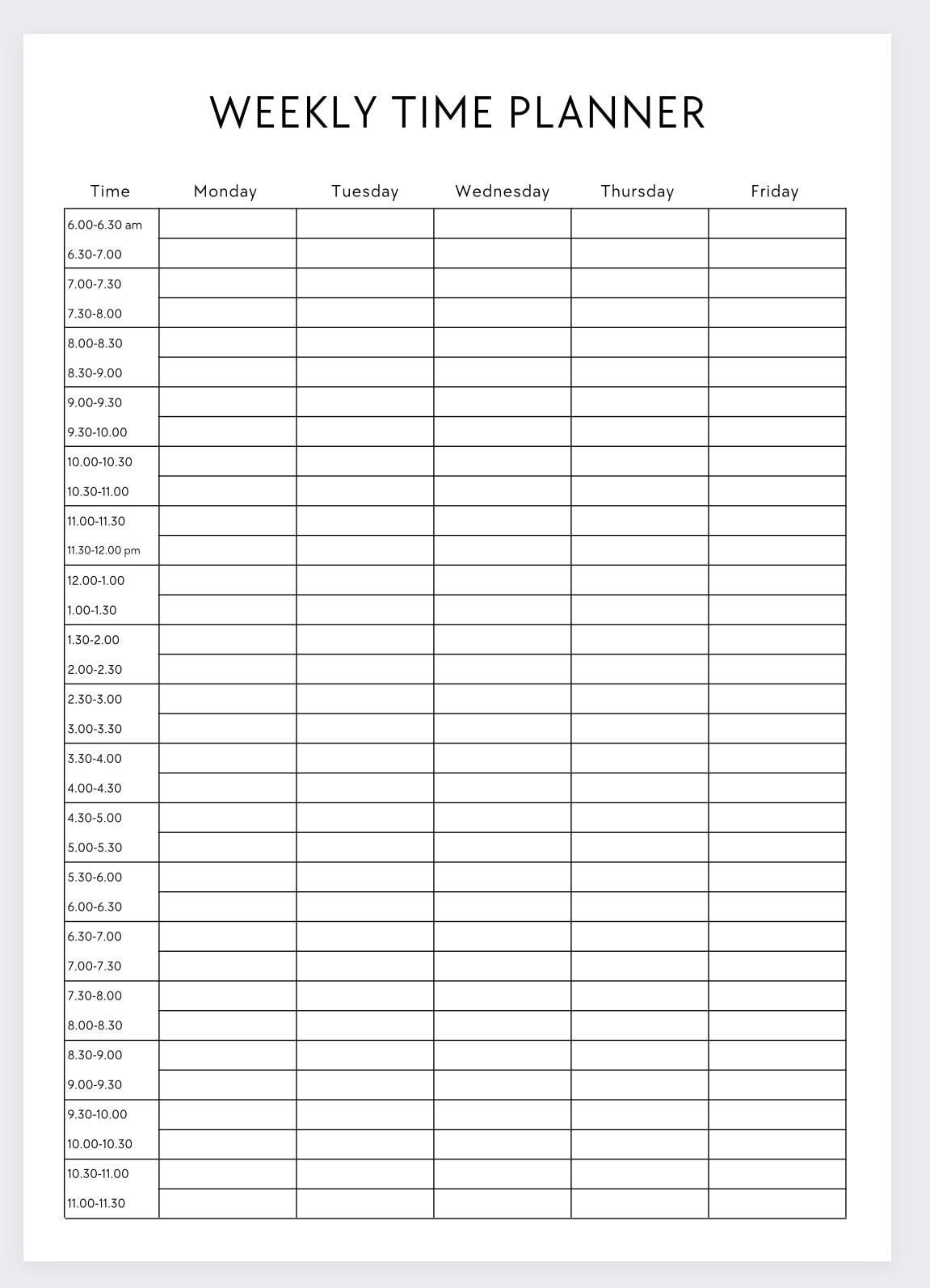 Weekly Time Planner,hourly Schedule,time Blocking Planner Printable ...