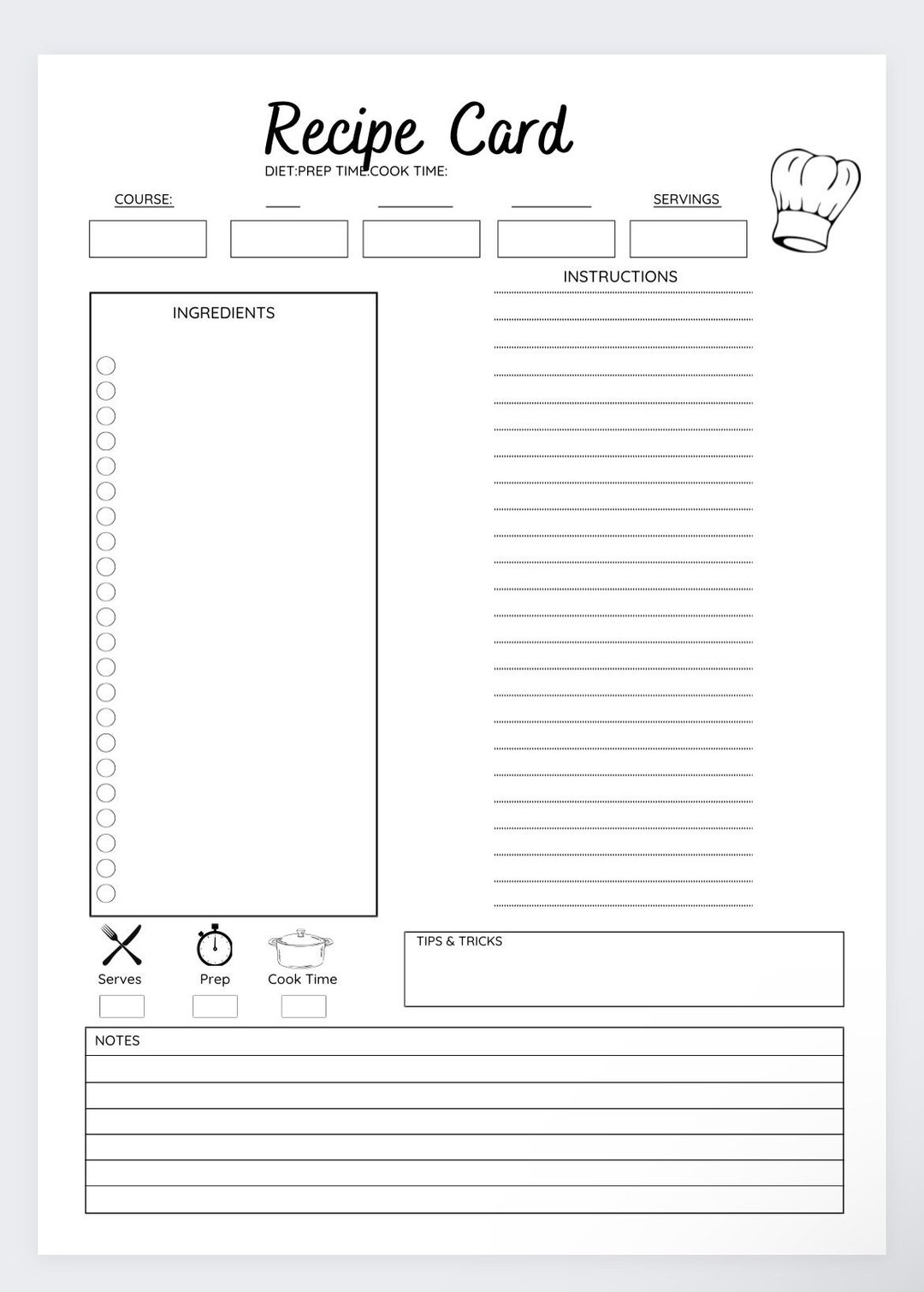 Recipe Cards,meal Prep,meal Planning,recipe Sheets,recipe Template ...