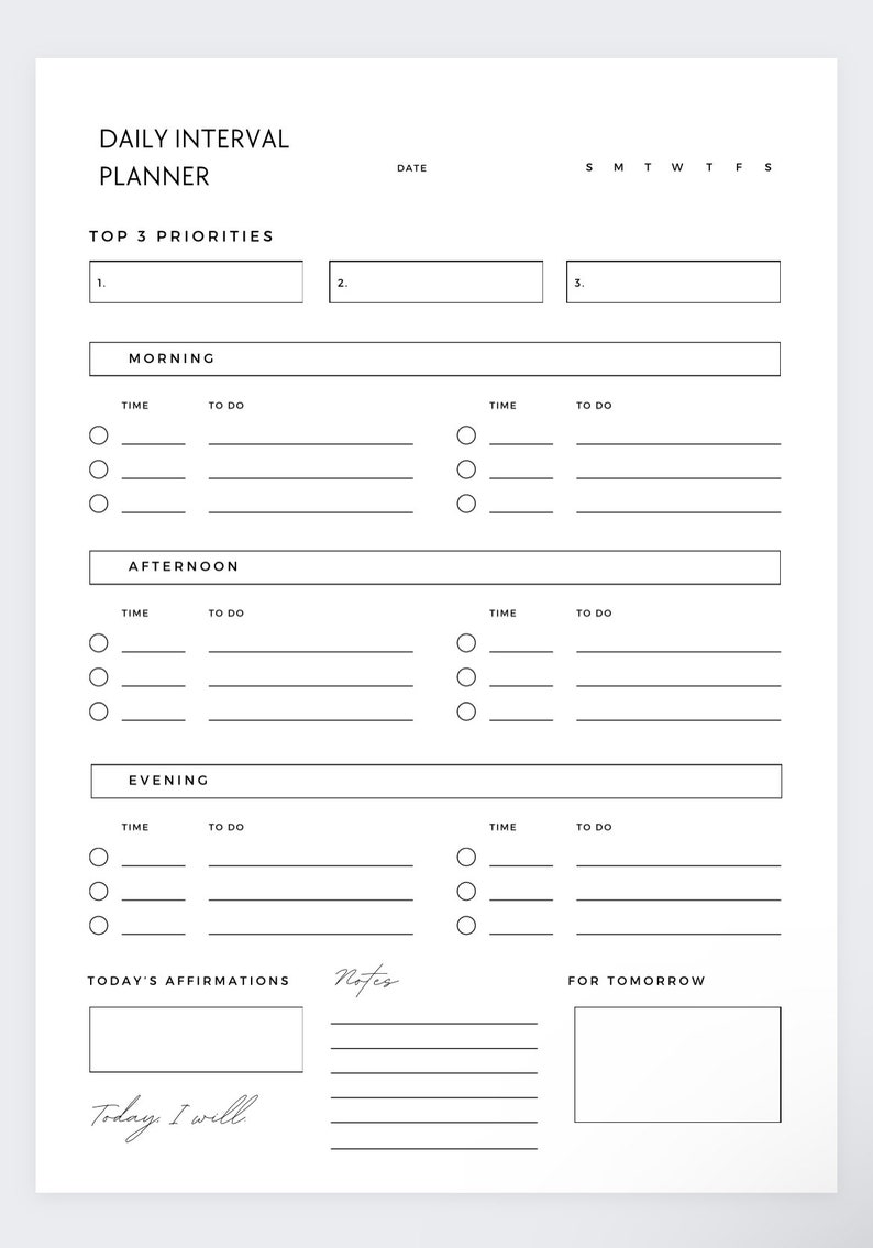 Daily Interval Planner,thought Organiser,adhd Planner,daily Planner,daily Schedule,daily Routine ...
