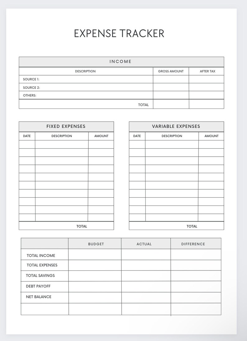 Grey Expense Tracker Template,budget Planner,financial Organizer ...