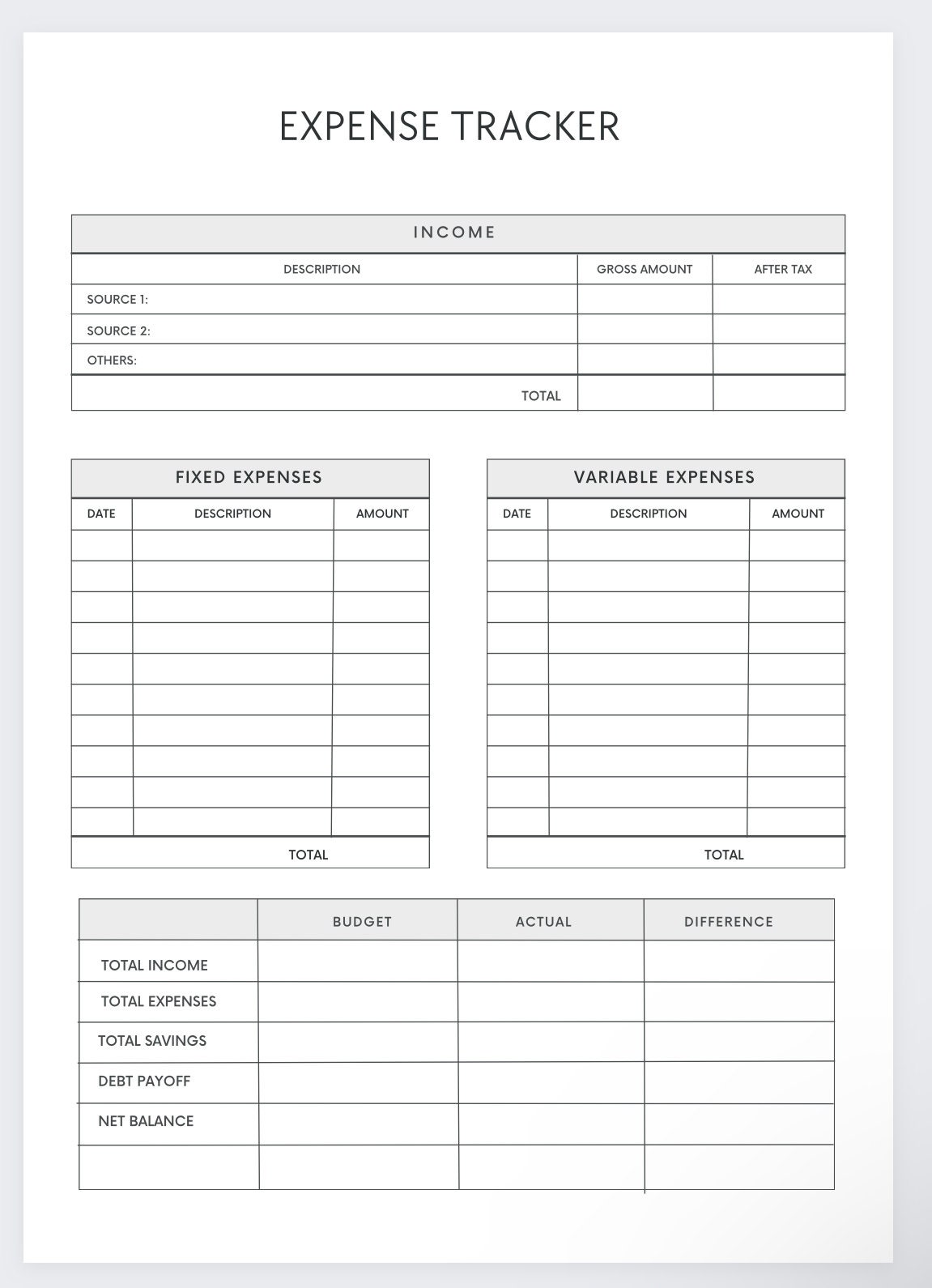 Grey Expense Tracker Template,budget Planner,financial Organizer ...