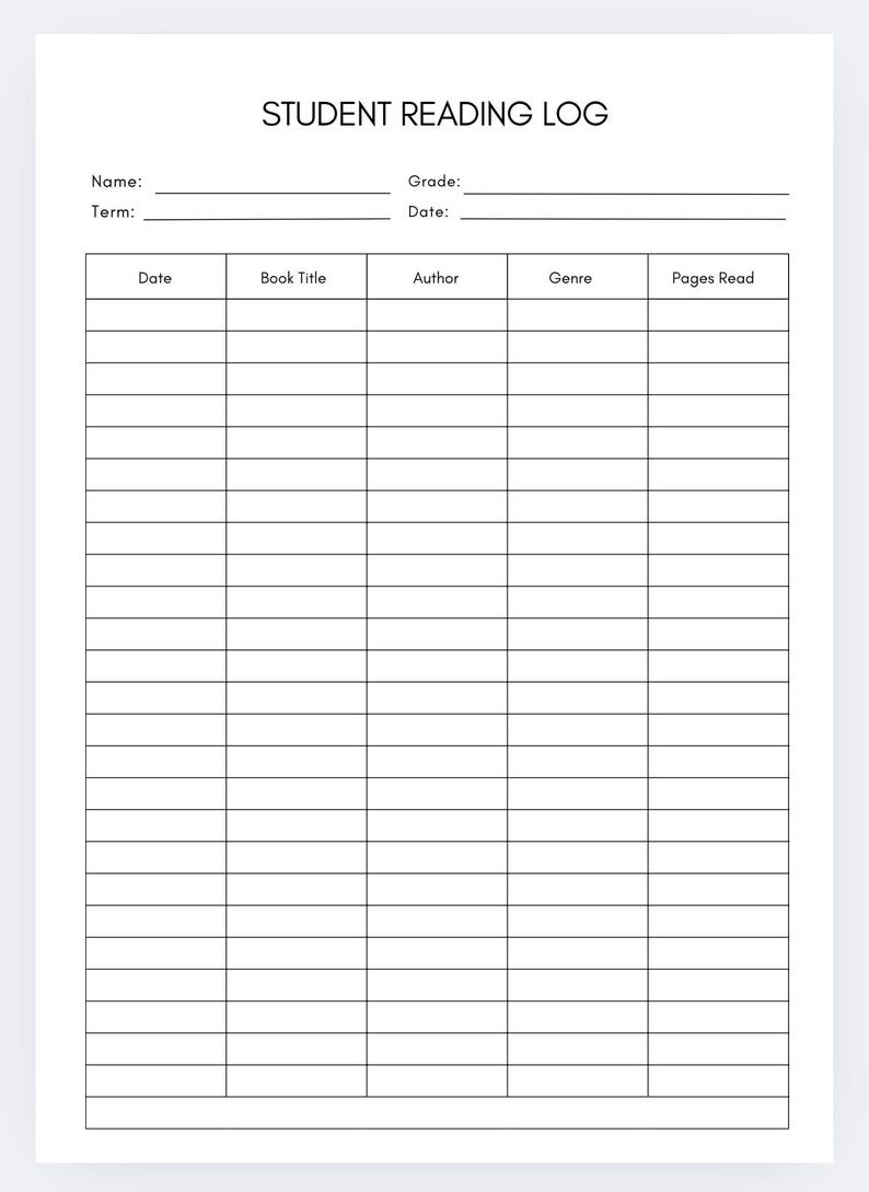Student Reading Log,reading Log,book Tracker,student Reading,reading ...