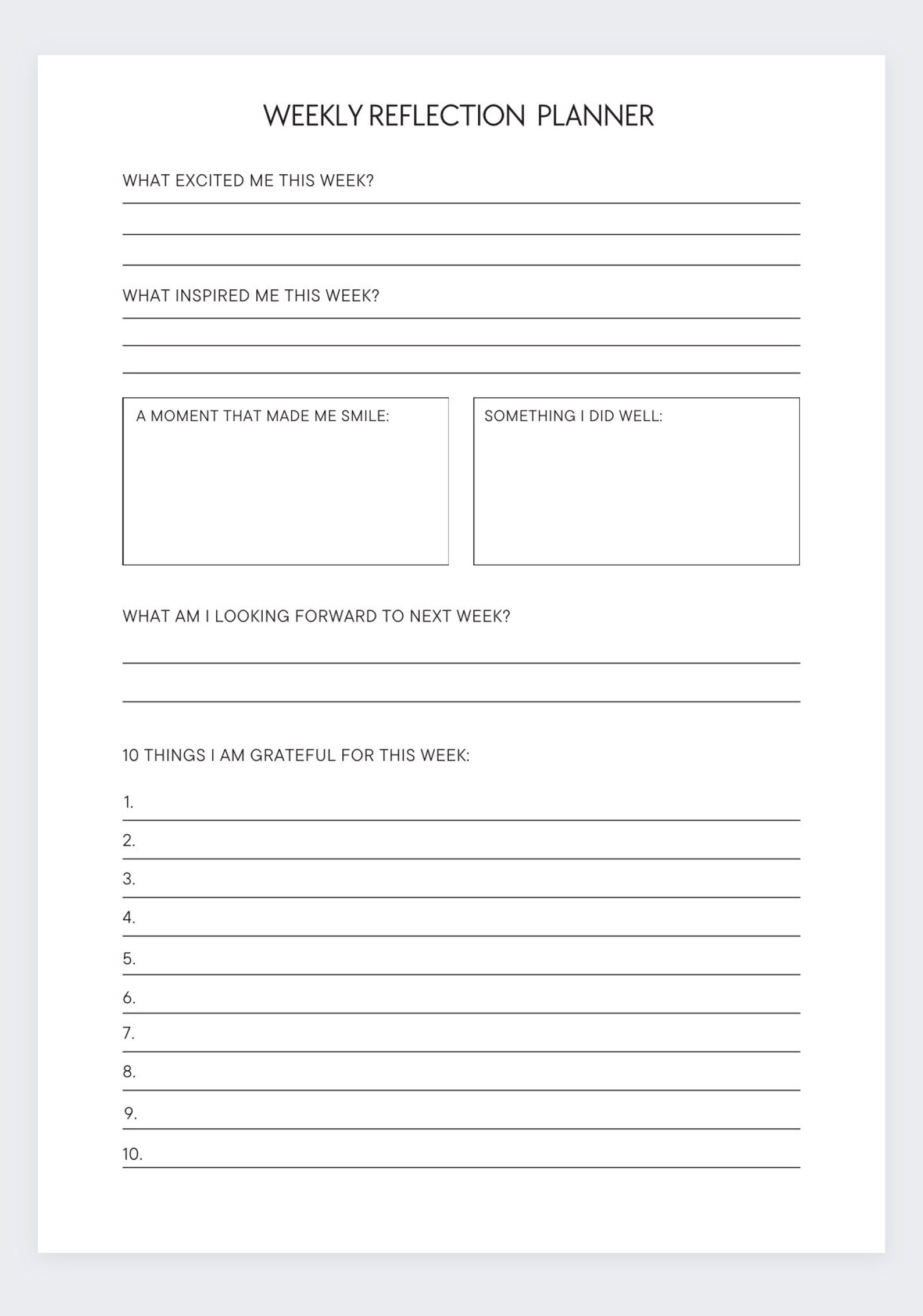 Weekly Reflection Planner,weekly Review, Weekly Reflection, Weekly ...