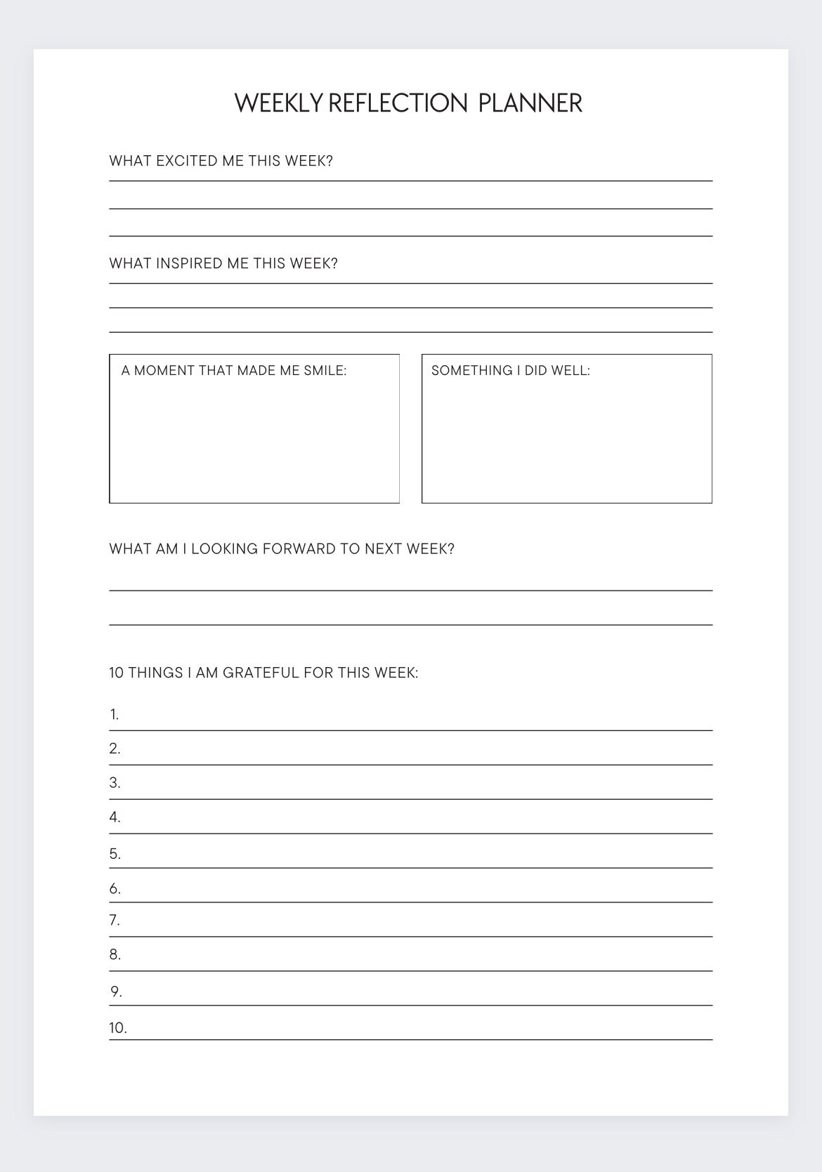 Weekly Reflection Planner,weekly Review, Weekly Reflection, Weekly ...