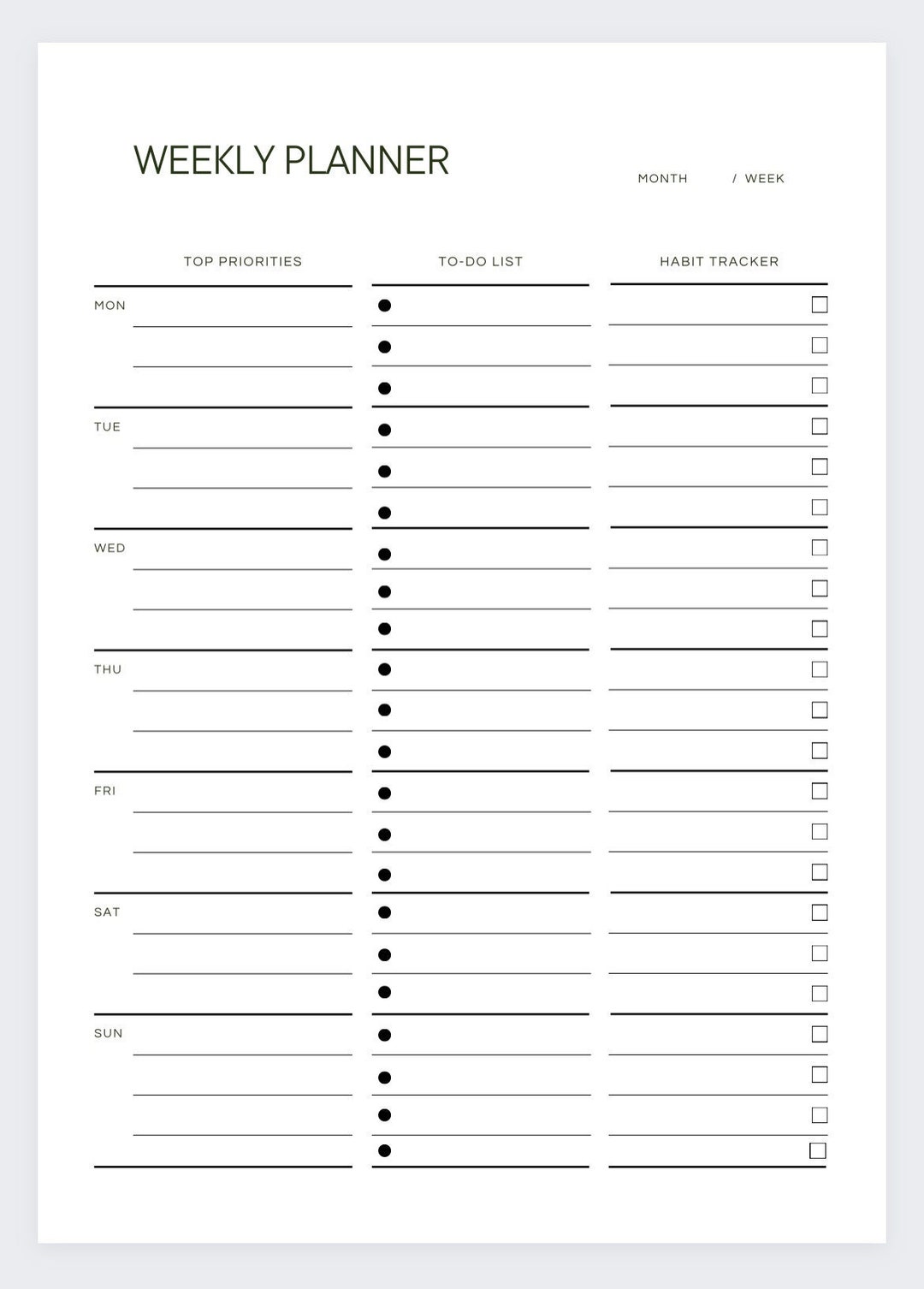 Weekly Planner Printable,daily Weekly Planner,day at a Glance,day to ...