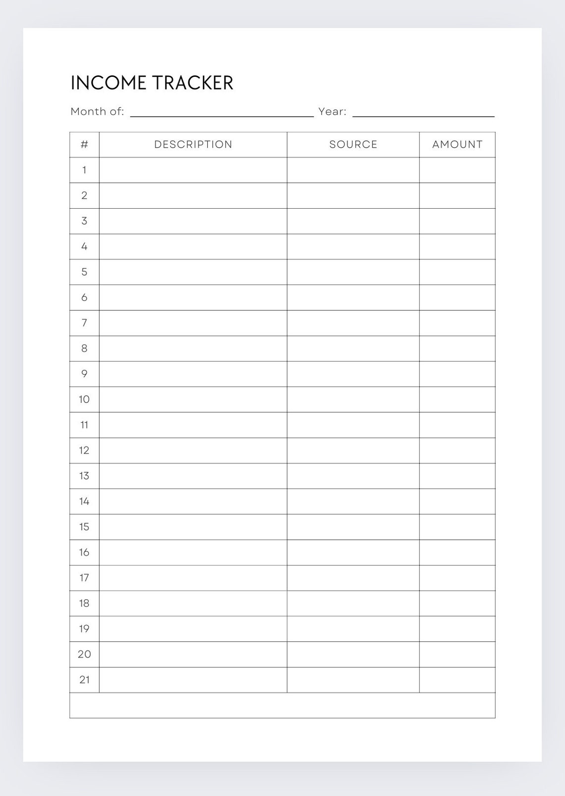One Page Income Planner Template: Printable PDF - Etsy
