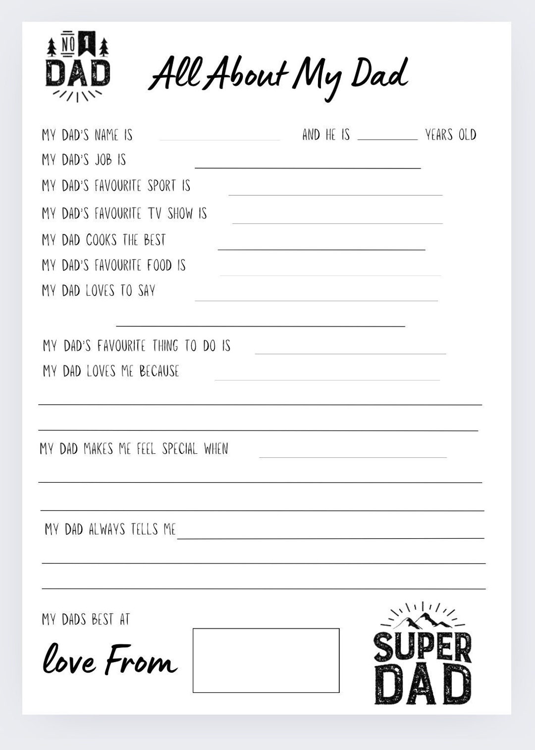 All About My Dad Questionnaire: Keepsake Interview Gift (printable) - Etsy
