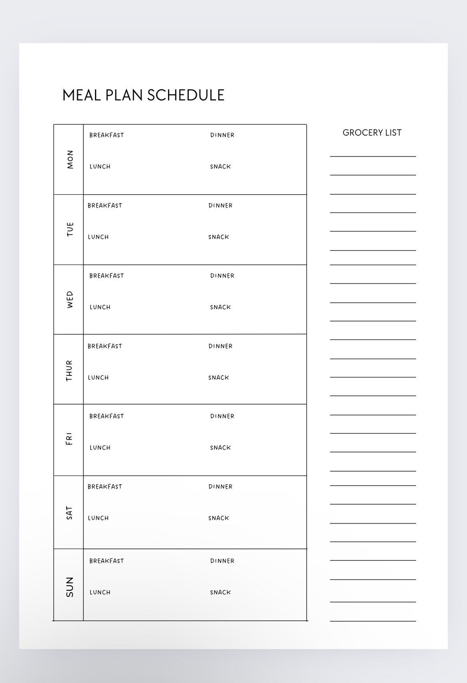 Meal Plan Schedule, Weekly Meal Planner, Meal Planning Organizer, Menu ...