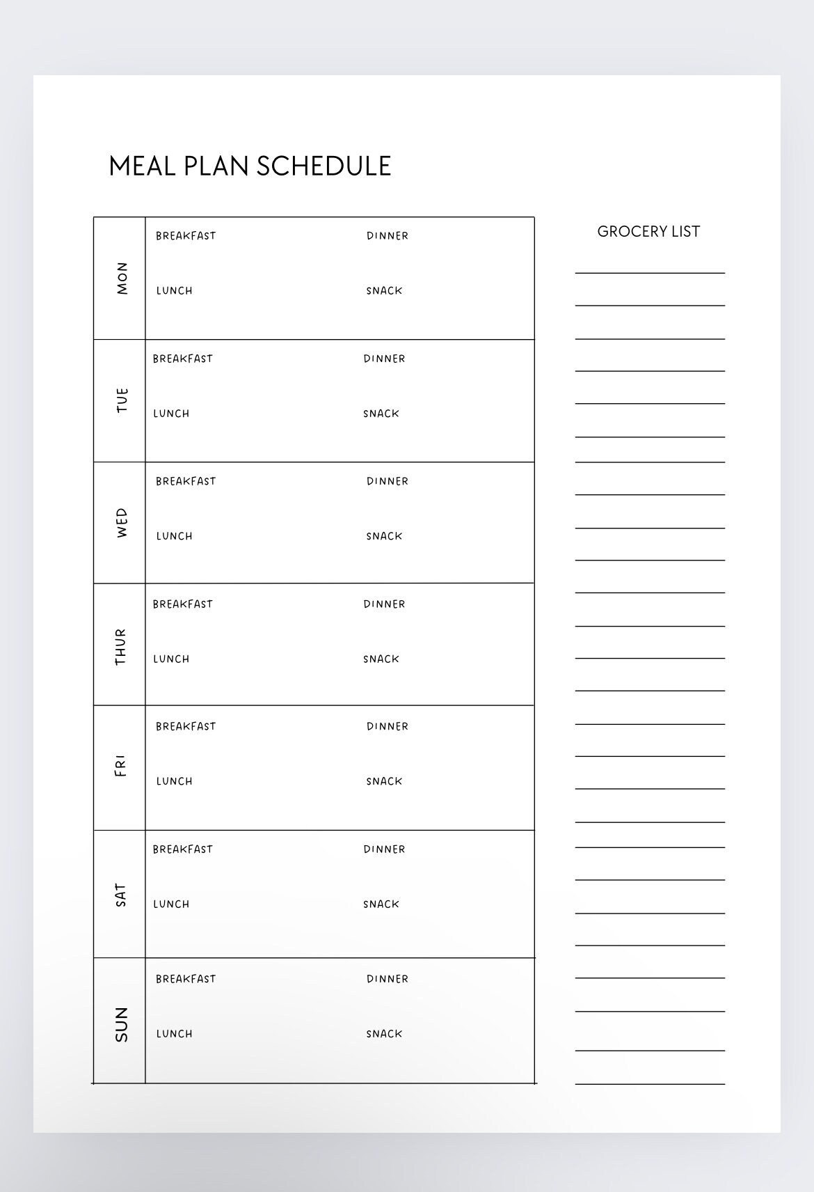 Meal Plan Schedule,meal Planner,food Planner,weekly Meal Planer Meal ...