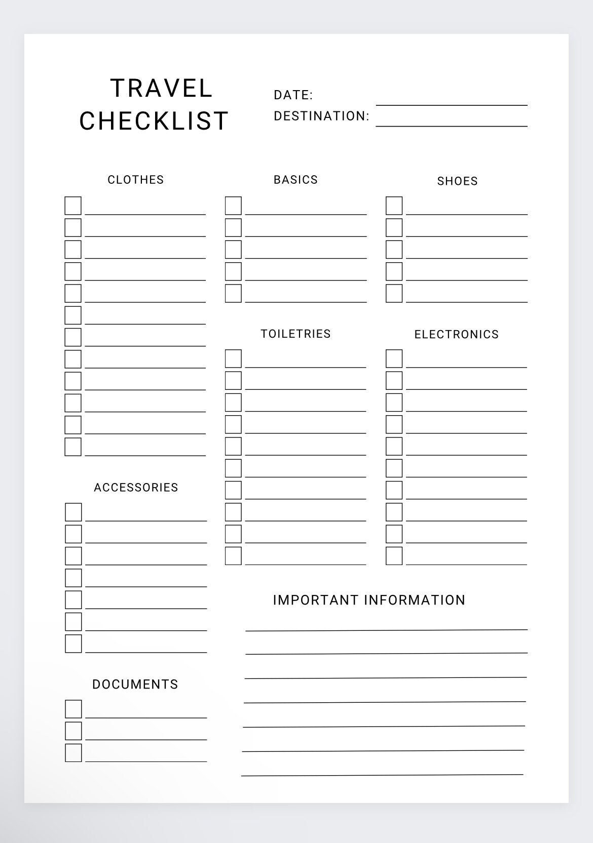 Printable Travel Checklist: Vacation Packing Organizer (digital ...