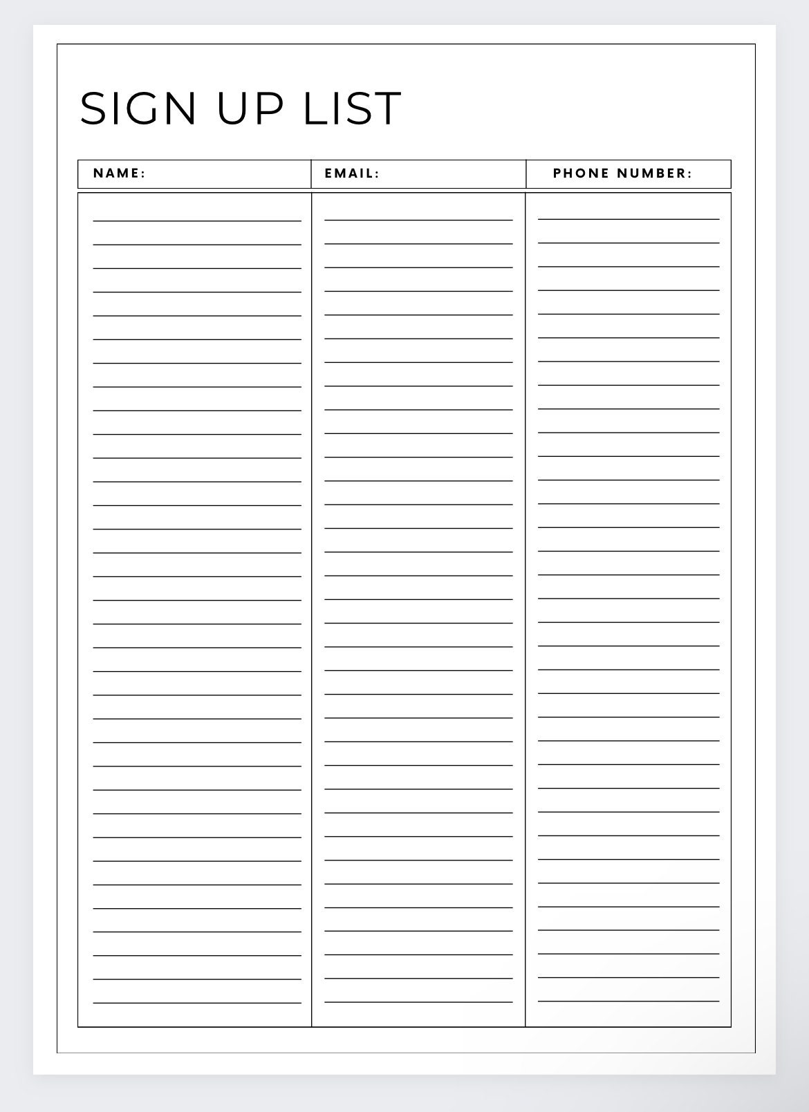 Sign up Sheet,event Planner,sign up List,event Planning,contact ...