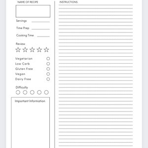Recipe Planner Card,family Recipe,food Planner,recipe Book,meal ...