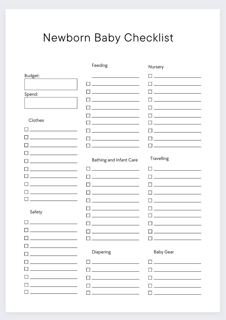 Newborn Baby Checklist, Newborn Arrival Checklist,baby Nursery ...