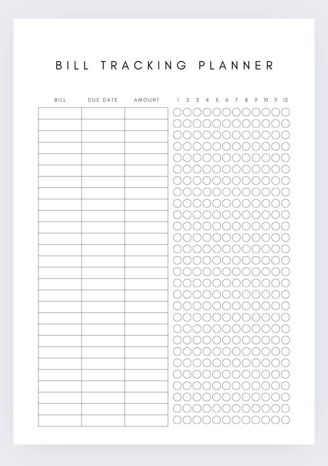 Bill Tracker,expense Tracker, Bill Payment Log,budget Planner ...