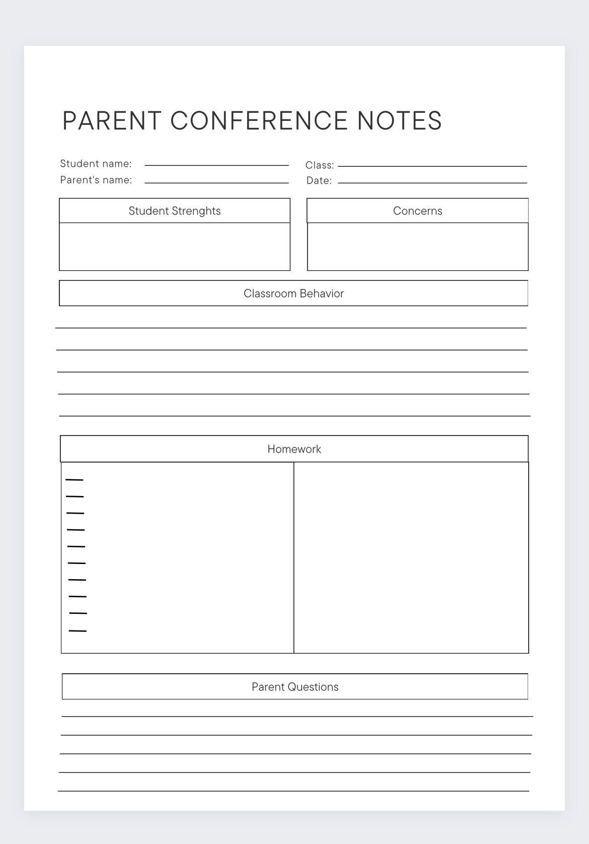 Parent-teacher Conference Template: School Communication Planner ...