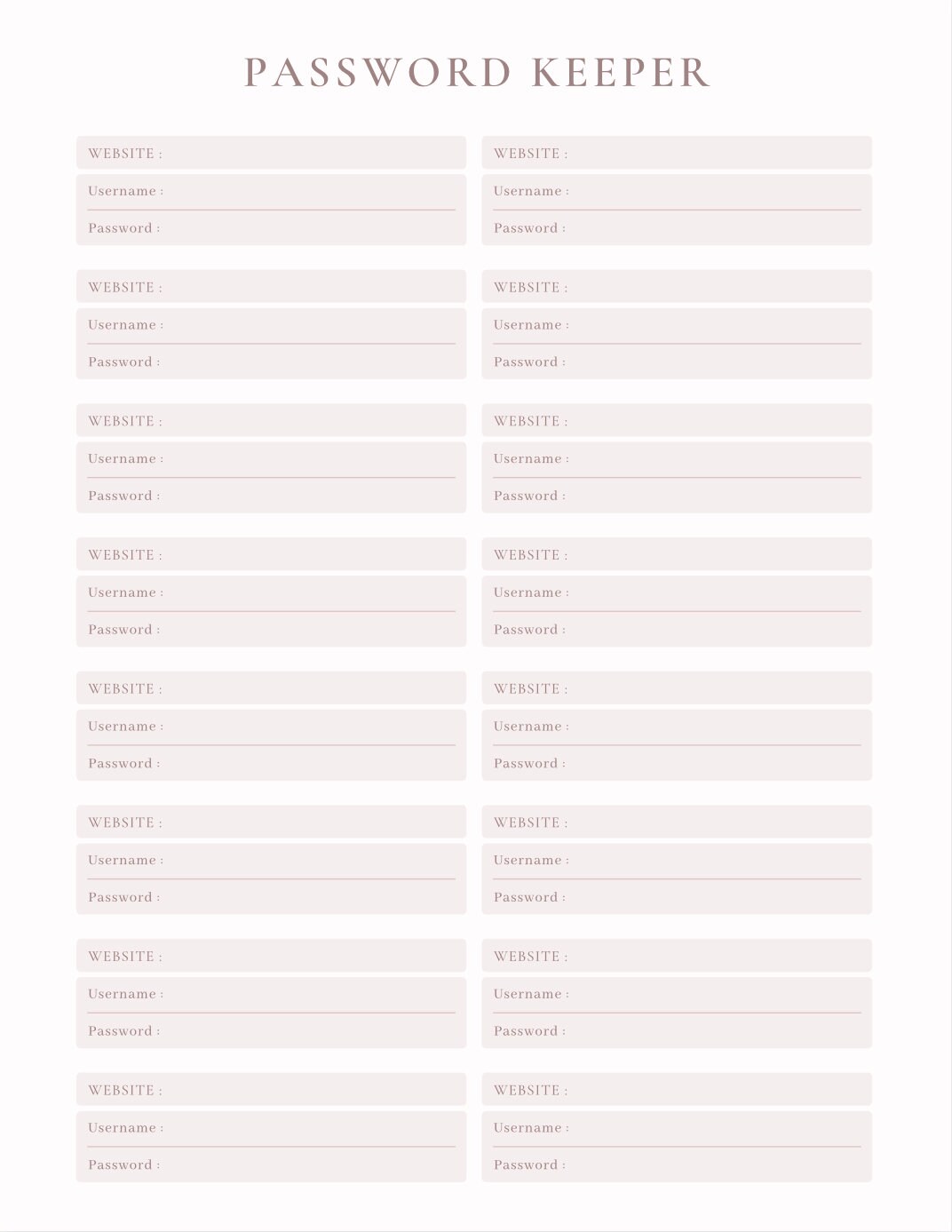 Password Keeper, Password Log, Password Tracker, Printable, Template ...