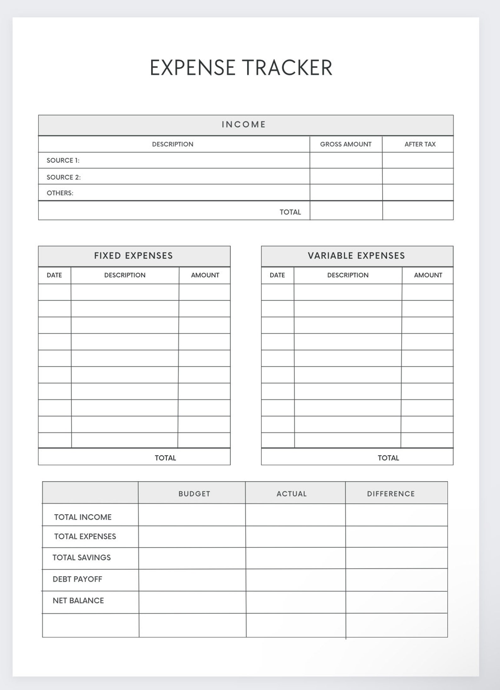 Grey Expense Tracker Template,budget Planner,financial Organizer ...