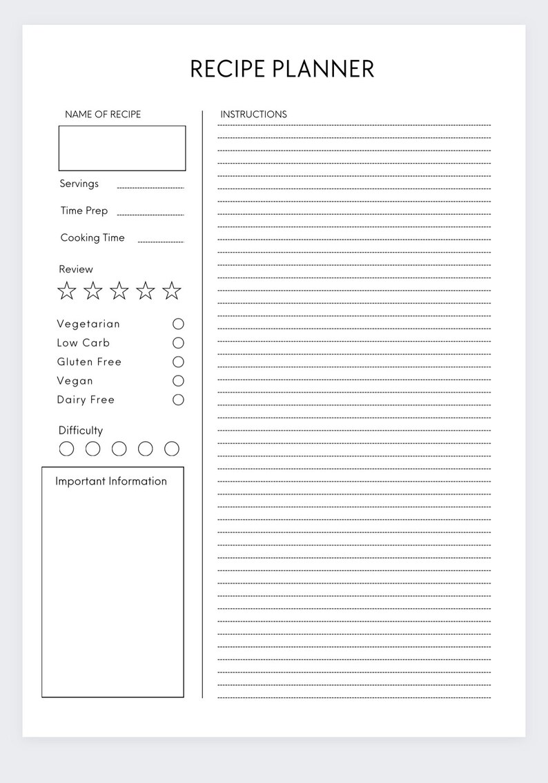 Recipe Planner Card,family Recipe,food Planner,recipe Book,meal ...