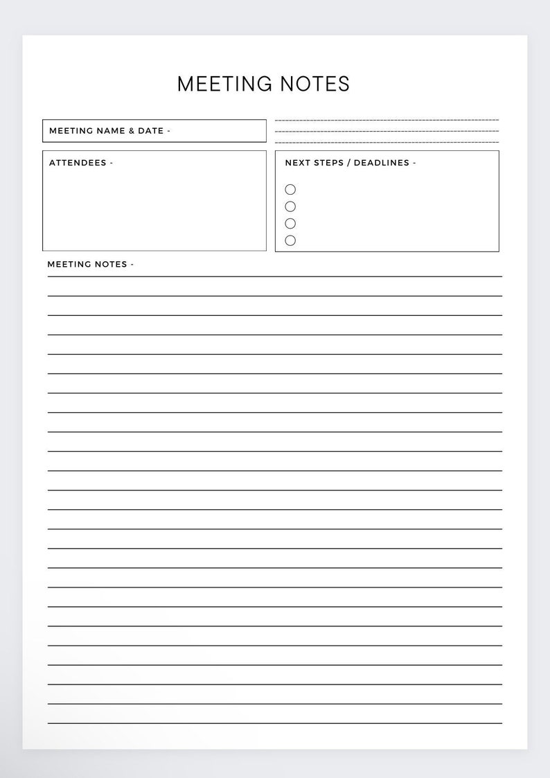 Meeting Notes Planner,meeting Minutes,work Planner,meeting Tracker ...