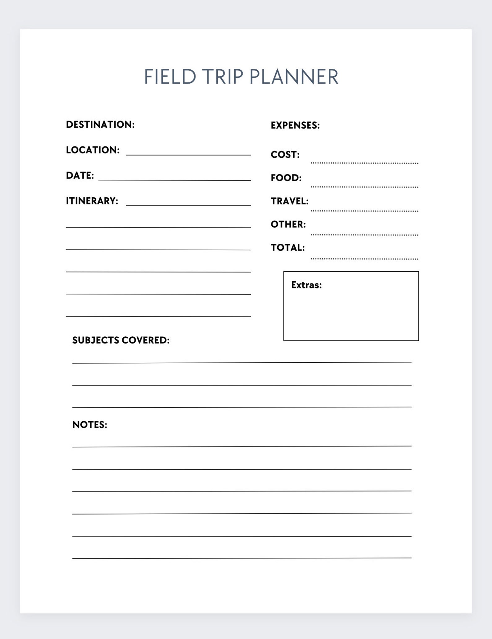 Field Trip Planneradventure Planning, Itinerary Organizer, Educational ...